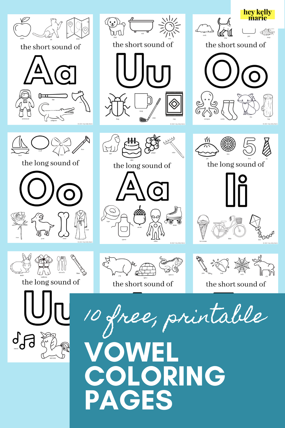 Free, Printable Vowel Coloring Pages with Short and Long Sounds