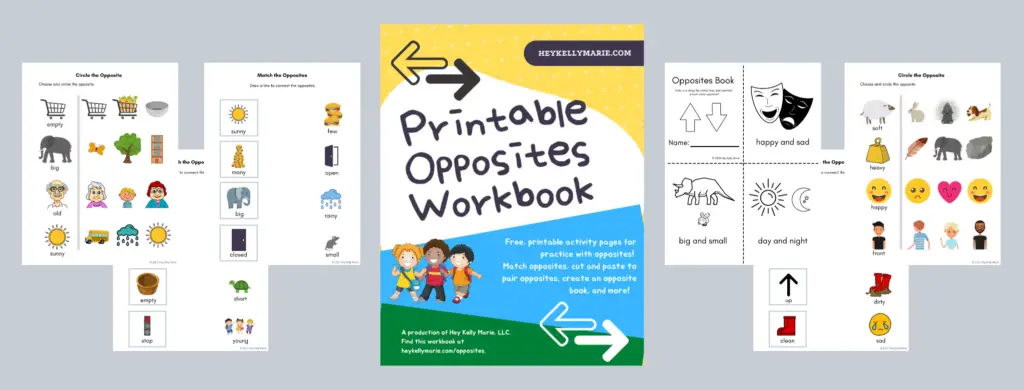 Printable Opposites Workbook, 12 Free Worksheets