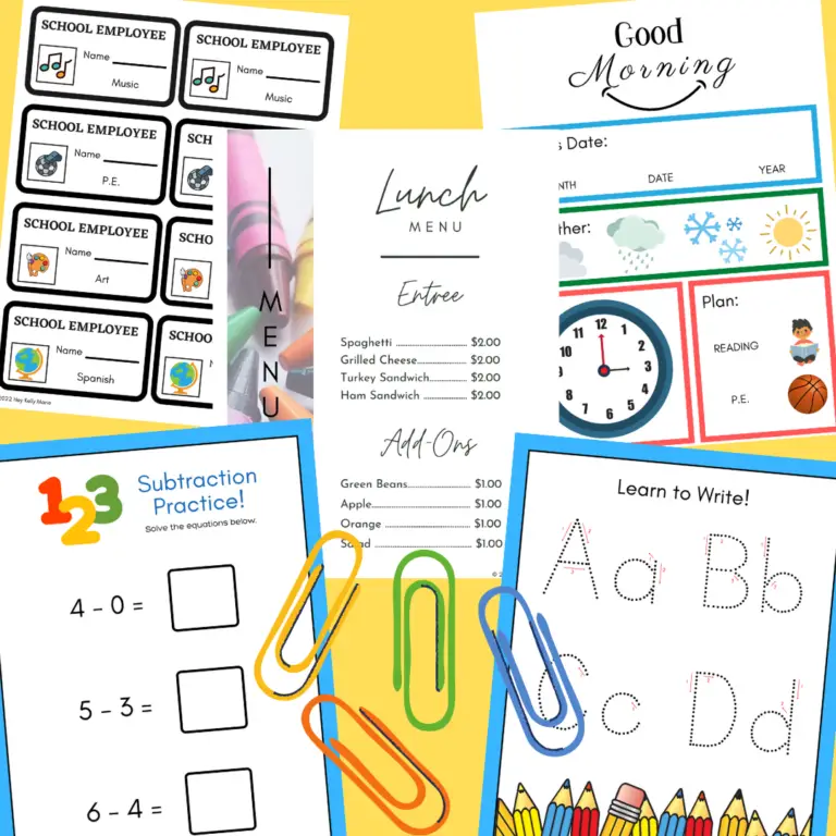 Pretend Play School Printable Set